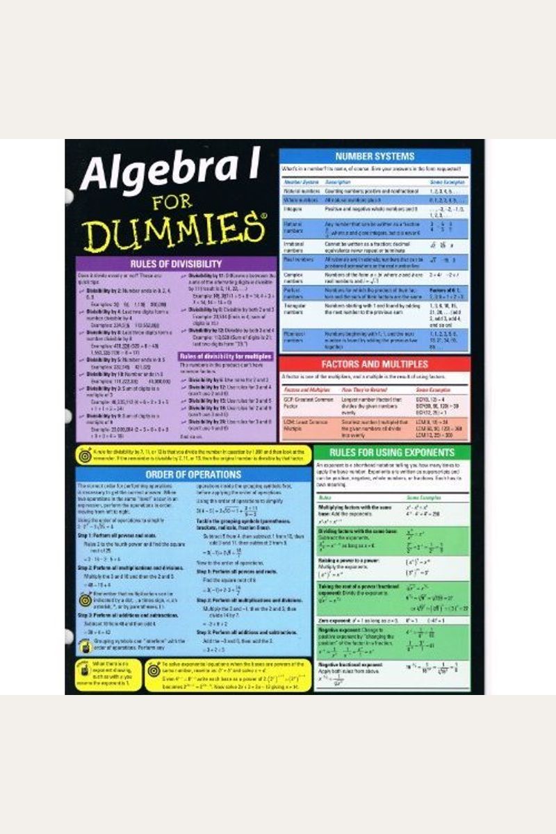 Buy Algebra I For Dummies, Deluxe Cheat Sheet Book By: Mary J Sterling